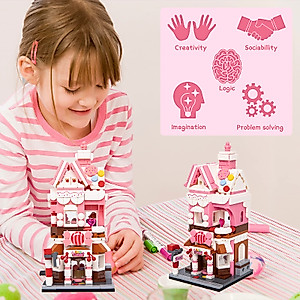 ANGFJ Girls Building Blocks Toys Candy House Building Kit Toys for Girls Street View Pink Bricks Toys Construction Play Set for Kids Best Gifts for Girls Age 6-12 and Up (319 Piece)