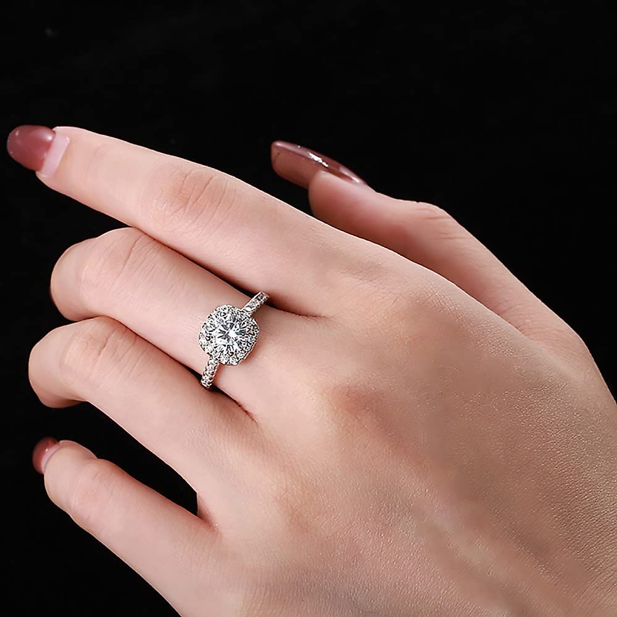 Aihpos 1-1/3 Carat (ctw) Halo Engagement Rings for Women Cushion Cut Moissanite Engagement Rings Anniversary Promise Rings for Her, 925 Sterling Silver 10K 14K 18K Gold (925 Sterling Silver)