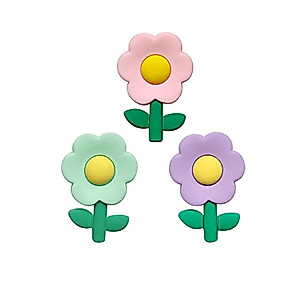 3 PCS Flowers with Leaves Charms for Bogg-Bags Cartoon Flowers Decorative Charms for Tote Bags Plant Accessories for Beach Totes Women Party Favor Gift(Purple Pink and Green)