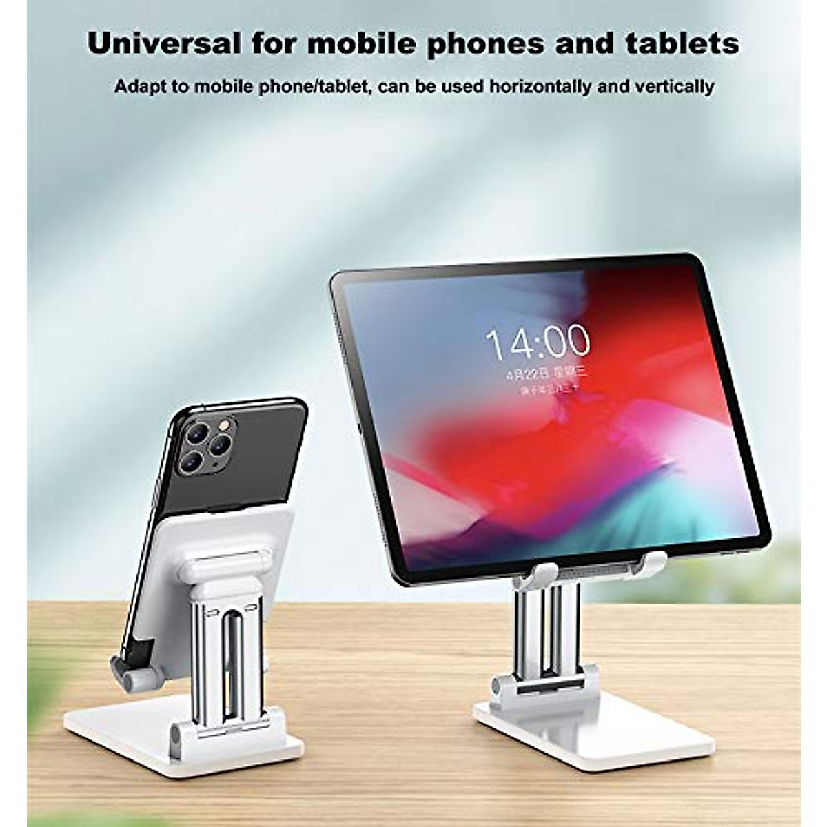 BrilliStar Cell Phone Stand Height Adjustable, [2020 Updated] Dual Tube Foldable Phone Stand,Portable Tablet Stand, Smartphones Desk Holder with Anti-Slip Design for iPad/Tablet/Mobile Phone(White)