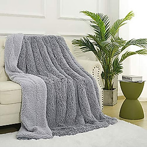 Maxsoft Fluffy Sherpa Blanket for Girls/Boys, 50"x60", Luxury Fuzzy Throw for Sofa, Couch, Bed, Decorative Shag Faux Fur Fleece Blanket for Bedroom(Grey)