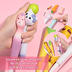 24 Pcs Cute Kawaii Pen Accessories For Girl Animal Fruit Shaped Stress Relief Supplies Gel Ink Pens with Replacement Refills for Kids Students School Office