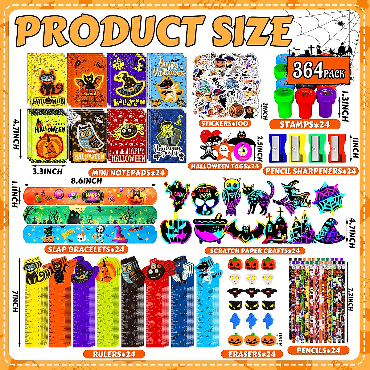 PURPERCAT Halloween Party Favors Bulk, 364 Pcs Large Halloween Party Favor Toys Set, Halloween Treats Non Candy Classroom Prizes Goodie Bag Stuffers Pinata Filler, Halloween Treat Prizes for Kids