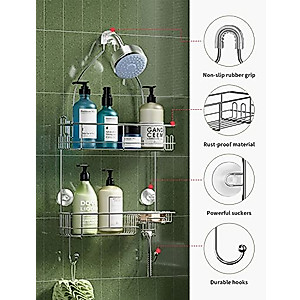 SHAPON Shower Caddy Hanging Over Shower Head Organizer, SUS202 Stainless Steel Rustproof Shower Shelf Organizer, Storage Rack for Bathroom and Shower Room, Silver