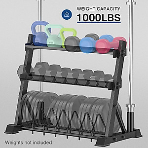 3-Tier Dumbbell Rack Weight Storage Organizer for Home Gym, Fit for Dumbbell, Kettlebells, Weight Plate and Curl Bar (87X)