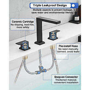 HEYMYTAP High Flow Bath Tub Faucet, Roman Bathtub Faucet Black Tub Faucet Set Solid Brass Soaking Tub Faucet 2 Handle Bathtub Faucets Deck Mount Quiet Longer Spout Reach 5.3 inch No Leaks