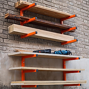 MOOMSINE Lumber Storage Rack Wall Mount, Heavy Duty Metal Wood Organizer with 6-Level Each Shelf Holds Up 200 Lbs, Indoor & Outdoor Use - 4pack