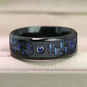 2 Rings His and Hers Couple Rings Bridal Sets Black Gold Filled Heart Blue Cz Womens Wedding Ring Sets Man Titanium Band Mens Ring