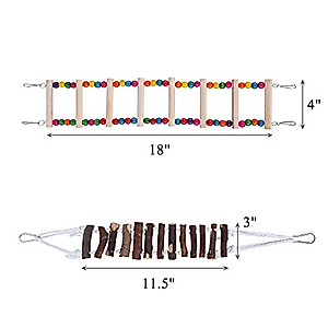 Mogoko Wooden Bird Ladders and Rope Swing Set, Cage Hanging Bridge Toys for Small Parakeets Cockatiels, Lovebirds, Conures, Macaws, Lovebirds, Finches