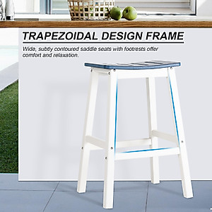 Aoodor Outdoor Bar Stools,Set of 2 Bar Chairs, 28 Inch HDPE Patio Counter Height Bar Stools with Footrest for Backyard, Garden, Lawn and Patio - Navy Blue and White