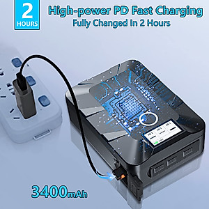 Artman V Mount Battery,14.8V 3400mAh (50Wh) Mini V-Mount Battery with OLED Screen 45W PD USB-C Fast Charging D-TAP USB-A DC Ports, V Lock Battery for Cameras Camcorders Large LED Light Monitors