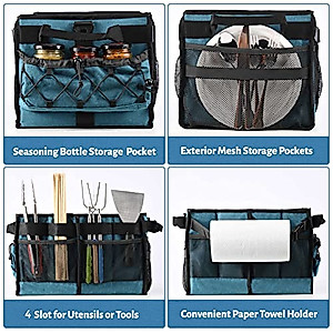 Lorbro Large Grill and Picnic Caddy with Condiment Pocket, BBQ Organizer with Paper Towel Holder for Utensil, Grilling Tool, Collapsible Picnic Basket for Camping, Barbecue, Outdoor Parties, RV