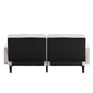 Flash Furniture Delphine Convertible Split Back Sofa Futon - Gray Faux Linen Upholstery - Solid Wood Legs - Curved Armrests - Sleeper Couch for Small Spaces,Grey