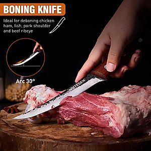 Naitesen Butcher Knife Set 4, Hand Forged Serbian Kitchen Chef Knife Meat Cleaver Breaking Knife Boning Knife Hand Forged Very Sharp for Meat Cutting Home Kitchen Cooking BBQ