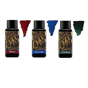 Diamine - 30ml Fountain Pen Primary Colour Ink - 3 Pack - Oxblood & Oxford Blue & Green Black