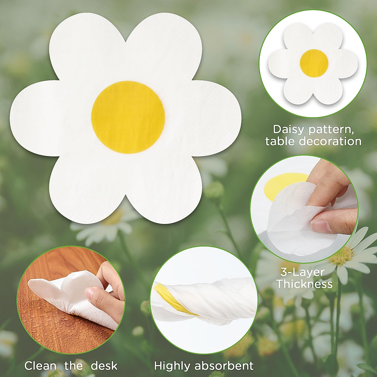 Honoson 100 Pcs Groovy Boho Daisy Paper Napkins Hippie Flower Disposable Cocktail Napkins Lunch Dinner Napkins for Tableware Birthday Wedding Baby Shower Party Supplies Pink Orange Table decorations