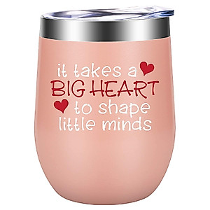 LEADO Teacher Gifts for Women, Teacher Appreciation Gifts - Funny Thank You Gifts, Christmas, Birthday Gifts for Teachers - It Takes a Big Heart to Shape Little Minds Wine Tumbler, 2 Pack