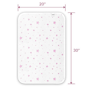 Kushies Deluxe Waterproof Changing Pad Liners - 20 x 30 inches Baby Changing Table Pad Covers - Baby Changing Pads in Pink Stars - Diaper Changing Pad Cover Waterproof for Changing Station