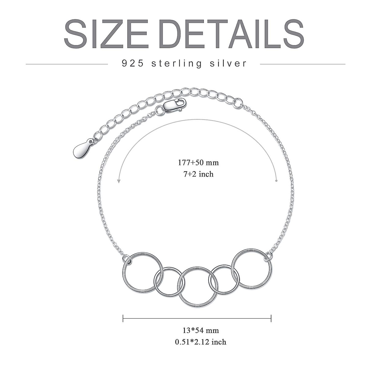 SOULMEET 50th Birthday Gifts for Women, Sterling Silver Five Circles Bracelet for Her, 5 Decades Jewelry 50 Years Old
