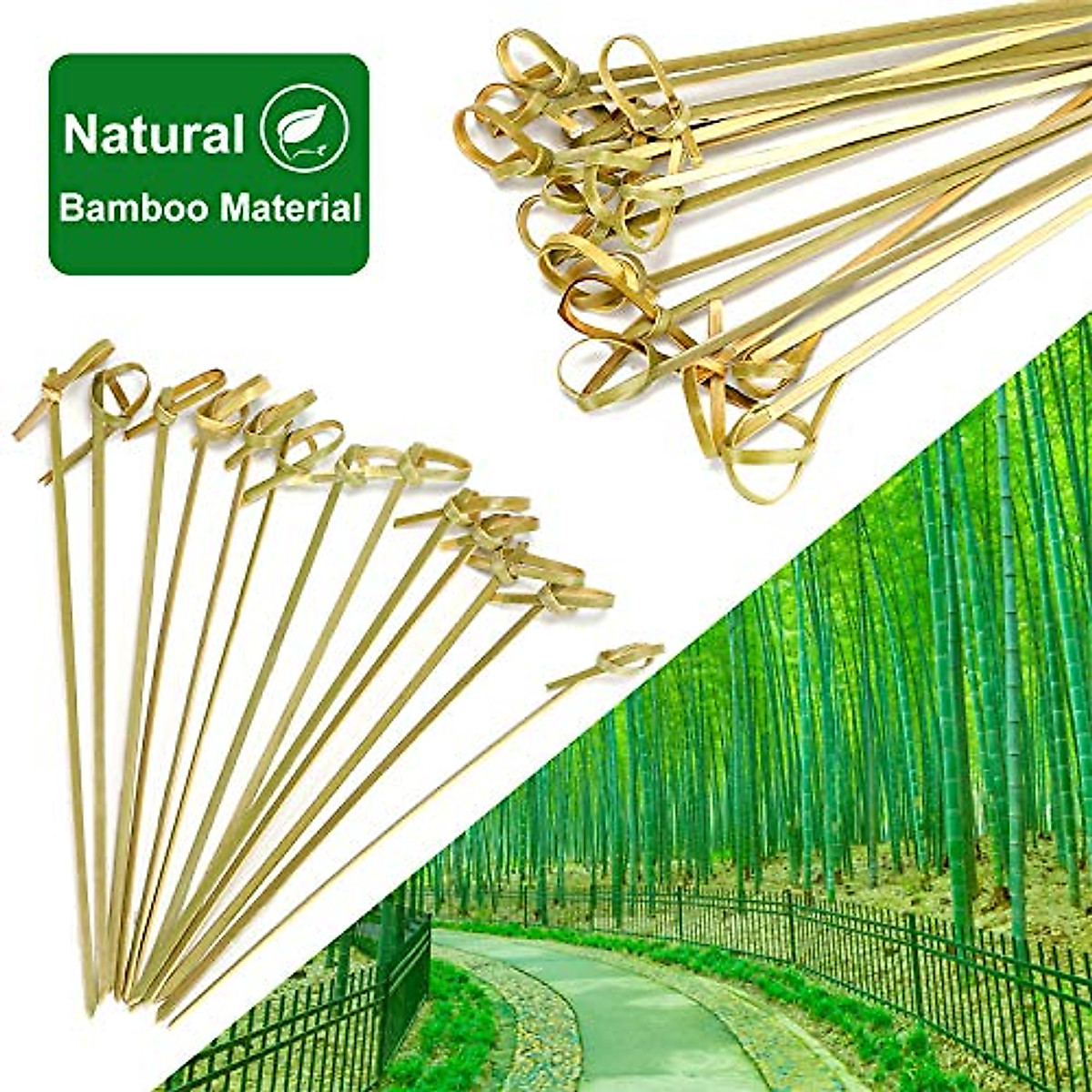 Minisland 200 Pcs Premium Bamboo Cocktail Toothpicks 4.7 and 6 Inch Long Knotted Skewers for Fruit Kabobs, Appetizers, Sandwiches, Drinks -MSL137