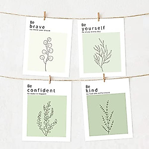 Sage Green Wall Art Office Decor, Inspirational Wall Art for Bedroom | Home Office | Classroom, Positive Motivational Affirmations Quotes Poster, Minimalist Botanical Aesthetic Room Decor Prints for Woman Men Kids, 8x10 Unframed,4PCS