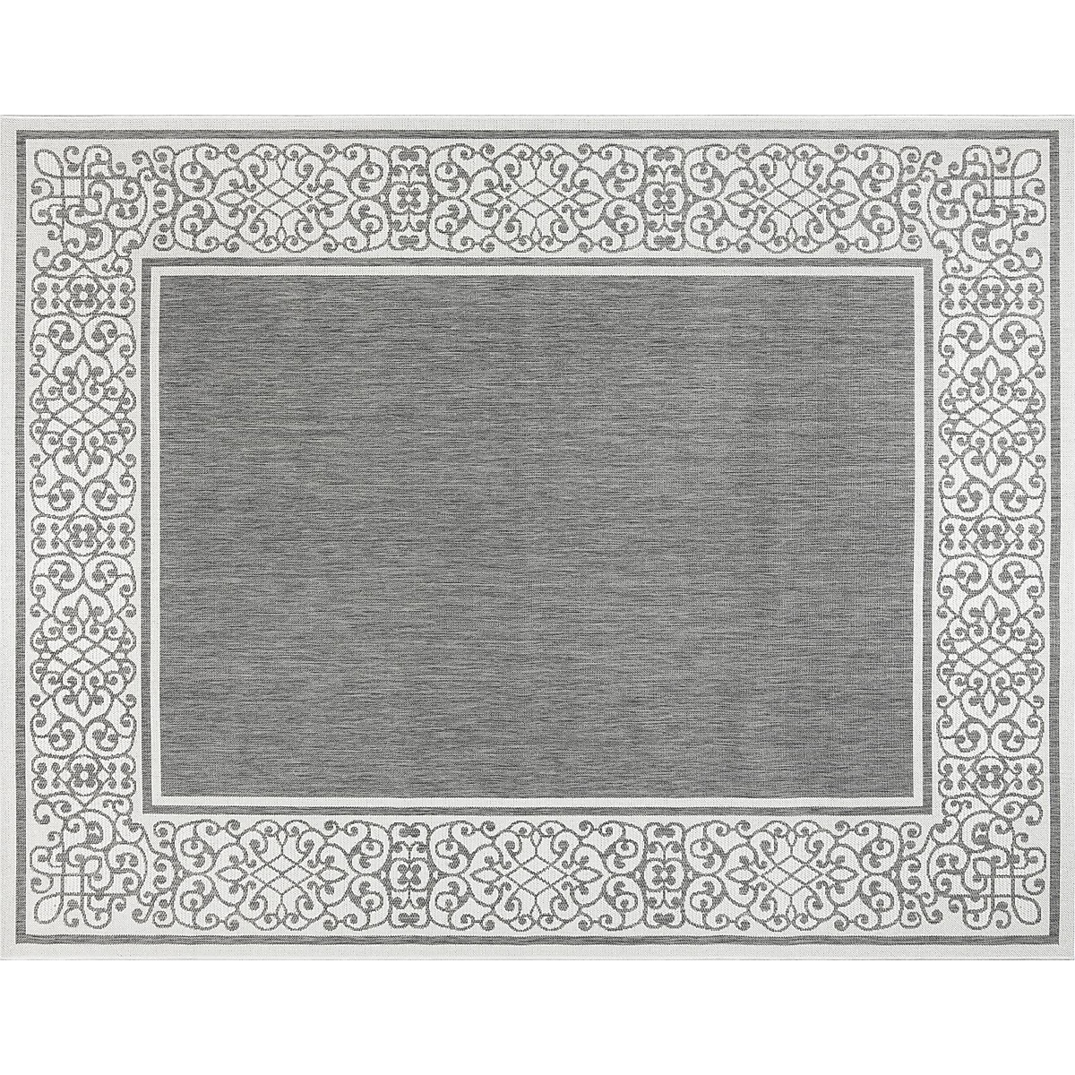 Gertmenian Indoor Outdoor Classic Flatweave Area Rug, Stain & UV Resistant Carpet, Deck, Patio, Poolside & Mudroom, 8x10 Ft Large, Abstract Border, Dark Grey White, 22947