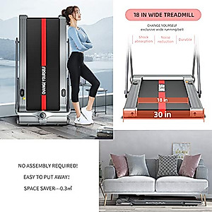 RHYTHM FUN Treadmill 2-in-1 Folding Treadmill Under Desk Walking Treadmill with Foldable Handrail Wide Tread Belt Super Slim Mini Quiet Home Treadmill with Smart Remote Control and Workout App（Sliver）