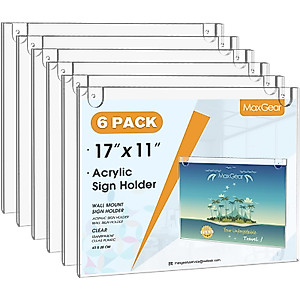 MaxGear Acrylic Sign Holder 11 X 17 Wall Mount Sign Holder Clear Plastic Picture Frames with 3M Tape Adhesive and Screws for Office, Home, Store, Restaurant - Landscape, 6 Pack