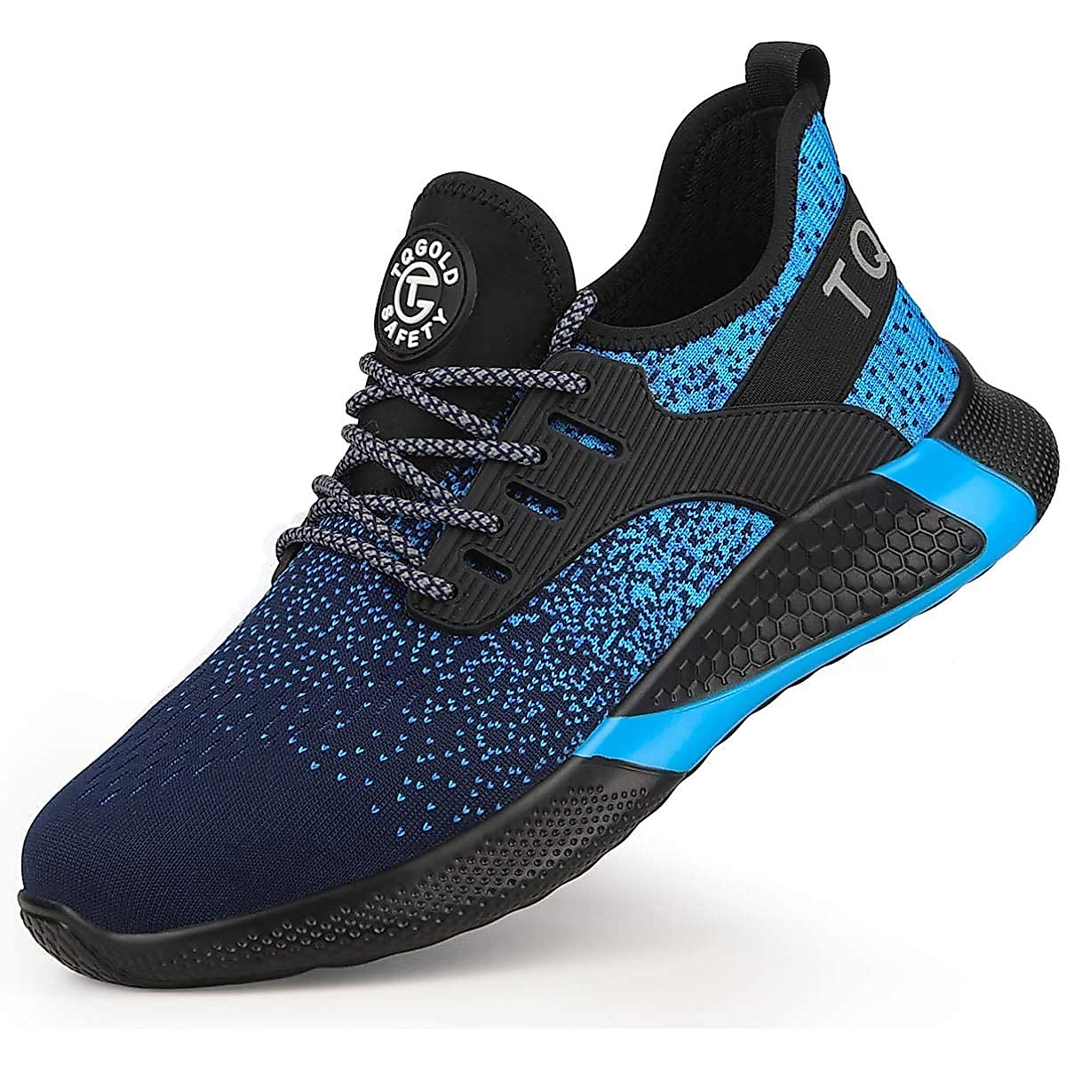 AONEGOLD Safety Shoes for Men Steel Toe Sneaker Work Shoes Lightweight Breathable Industrial Construction Shoes Roofing Shoes(Blue, 41)