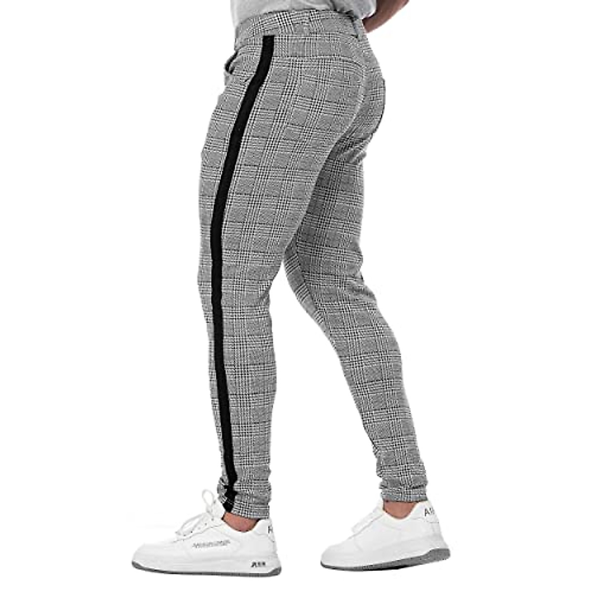 CANGHPGIN Mens Plaid Stretch Dress Pants Slim Fit Skinny Chino Pants Tapered Men Checkered Business Casual Pants Gray