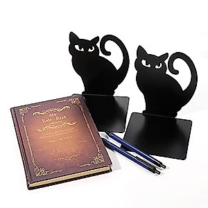 Hovico 1 Pair Bookends,Book Ends, Book Ends for Shelves, Heavy Duty Metal Black Bookend Support for Shelves Offices - Black Cat