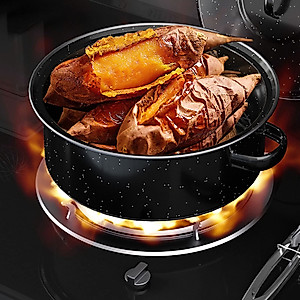 Enamel Oval Roaster, Oval Self Basting Roaster Roasting Pan with Bottom Add Water Design, for Family Kitchen