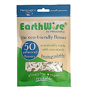 Earthwise Natural Dental Floss Picks - 50 ct - Biodegradable Flossers, Eco-Friendly, Vegan, Sustainable, Unflavored, Shred Resistant