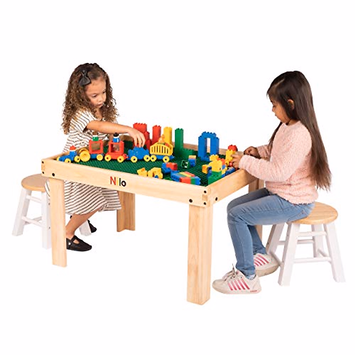 NILO Kids Activity Table Set with 2 Compatible with/Replacement for Detachable Double-Sided Baseplates/Boards/Mats Lego Duplo (N34 Play Table Without Holes, 24x32x20 and 2X Blue Base Plates 12x32)