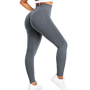VOYJOY Athletic Workout Scrunch Leggings for Women High Waist Seamless Gym Pants Tummy Control Amplify Tights Charcoal Grey M