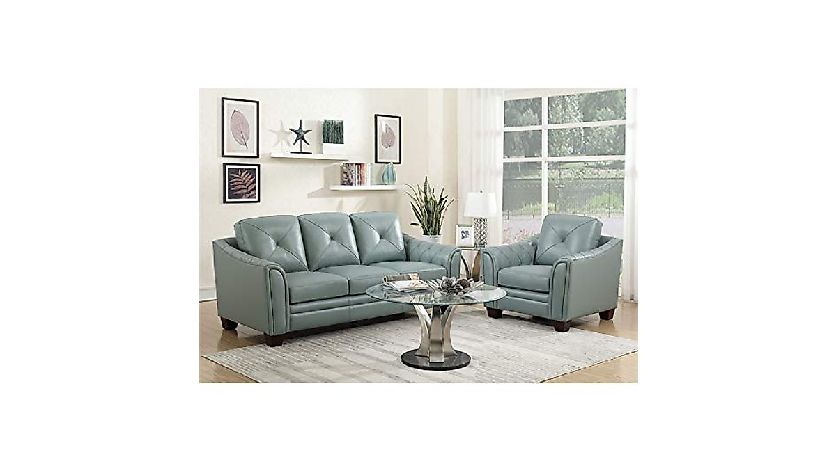 MAKLAINE Transitional Leather Sofa - Spa Green