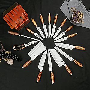 MSY BIGSUNNY Knife Block Set 17-piece Knife Set with Wooden Block - German Steel Perfect Cutlery Set Gift