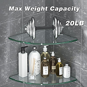 Corner Glass Shower Caddy 2 Pack 8MM-Thick Tempered Glass Shelf No Drilling Wall Mount Corner Mounted Shelves Space Saver Adhesive Bathroom Home Shelf Shampoo Holder Organizer Strong Adhesion