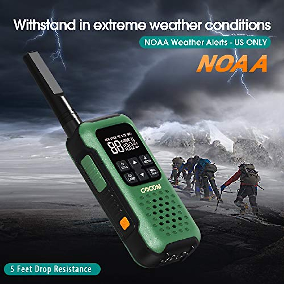 GOCOM G9 Waterproof Walkie Talkie for Adult Long Range, Floating Portable Two Way Radio, NOAA Weather Alert,SOS,Flashlight, Rechargeable 2 Way Raido for Adults (4 Pack)