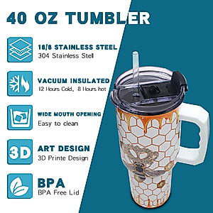 Gome Queen Bee 40 oz Tumbler with Handle - Stainless Steel Cup with Straw - Insulated Coffee Mug with Lid - Queen Bee Birthday Gifts for Women - Hand Wash Only