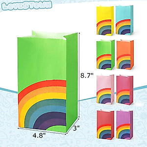 LovesTown 36PCS Rainbow Party Favor Paper Bags, 8 Color Rainbow Goody Bag Small Treat Gift Bags for Candy Food Kids Birthday Baby Showers Weddings Party Supplies