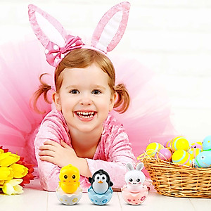 Cagemoga 6 Pcs Easter Musical Tumbler Wobbler Roly Poly Baby Toys Penguin Bunny Chick Tummy Time Wobbler Enlightenment Toy Tumbler Early Education Toys for Kid Toddler Gifts