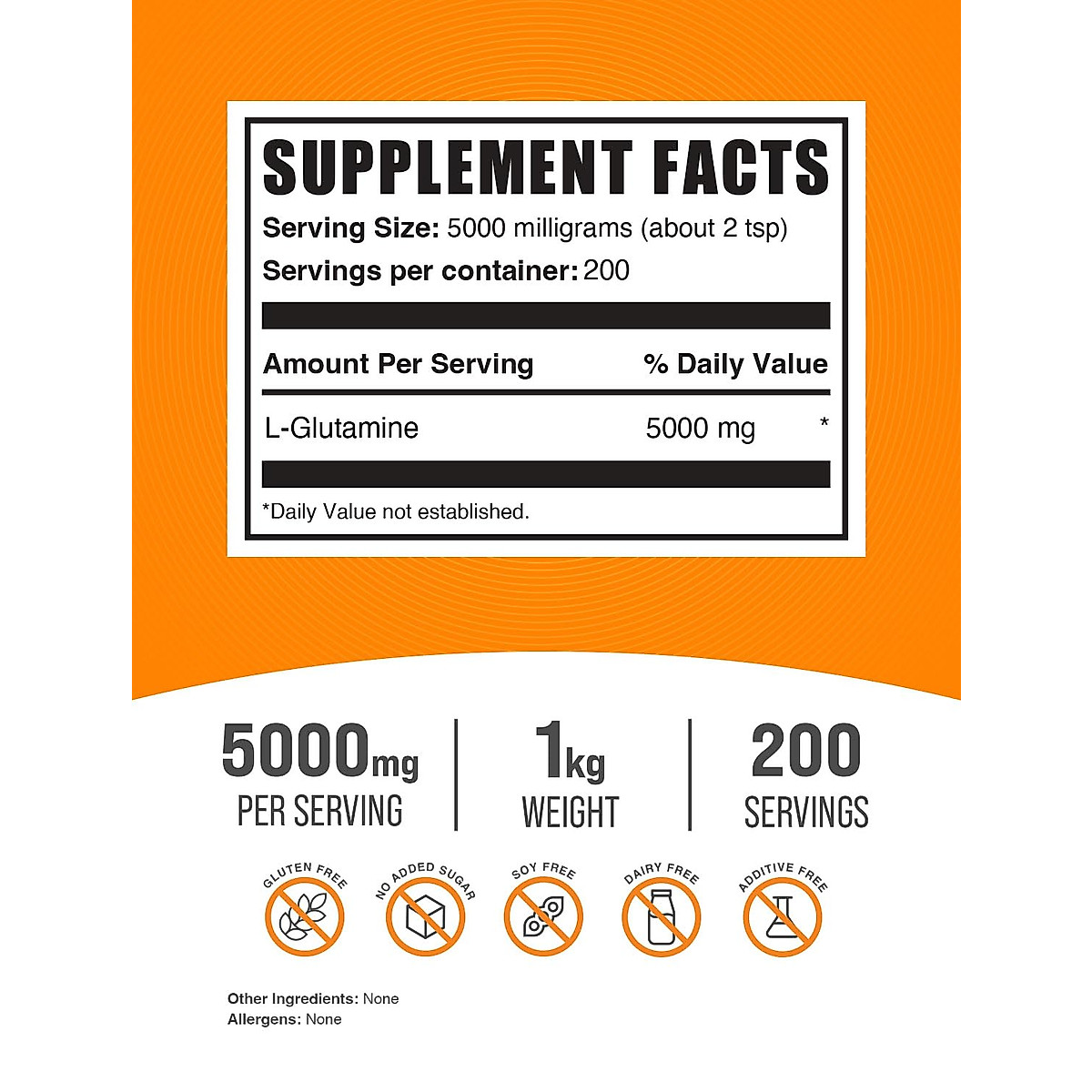 BulkSupplements.com L-Glutamine Powder - Glutamine Supplement, L-Glutamine 5000mg, L Glutamine Powder - Unflavored & Gluten Free, 5000mg per Serving, 1kg (2.2 lbs) (Pack of 1)