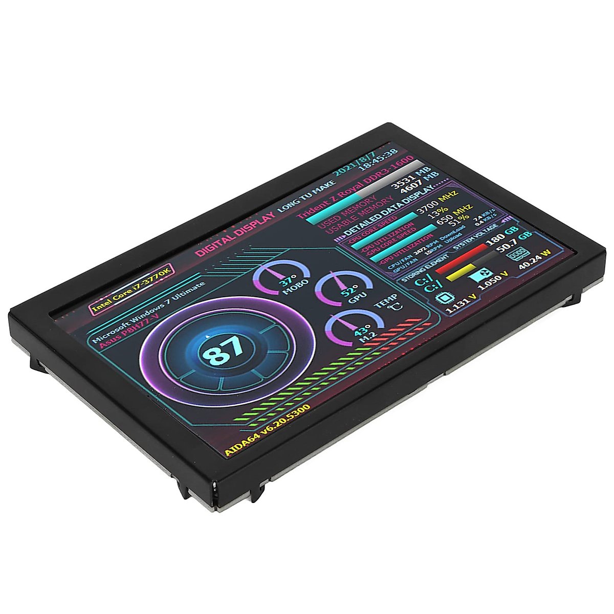 5in Computer Data Monitor, Mini Micro USB AIDA64 PC Temperature Monitor, PC CPU HDD Data Display Screen Sensor Panel Display