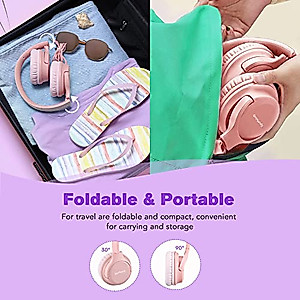 Kids Headphones Wired, Over-Ear Headphones for Kids Boys Teens Girls Adults, Volume Limiter 94dB & Adjustable Headband, Foldable Adjustable Headset for School Travel, 3.5mm Jack for iPad Tablet, Pink