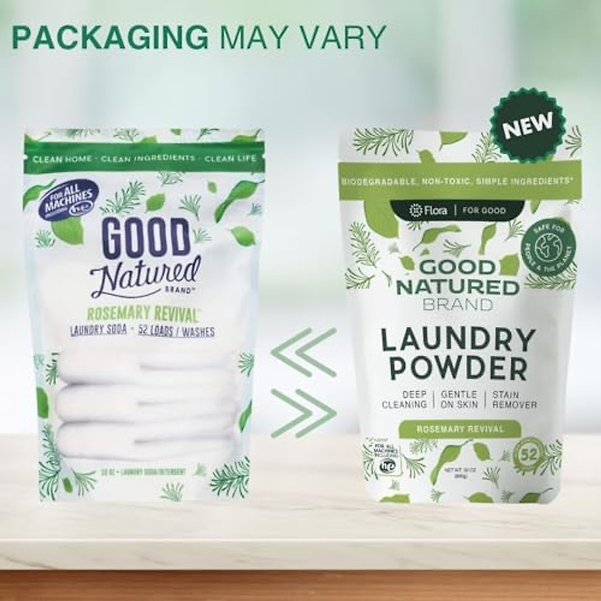 Good Natured Brand Natural Laundry Detergent Powder & Washing Soda for Tough Stains & Odors | Hypoallergenic, Safe for Sensitive Skin | Biodegradable & Eco-friendly | Rosemary Revival | 52 Loads 30oz
