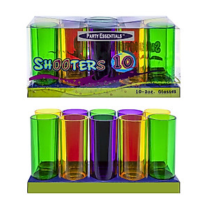 Party Essentials Hard Plastic 2-Ounce Shot Glasses/Shooters, 10 Count, Mardi Gras Mix