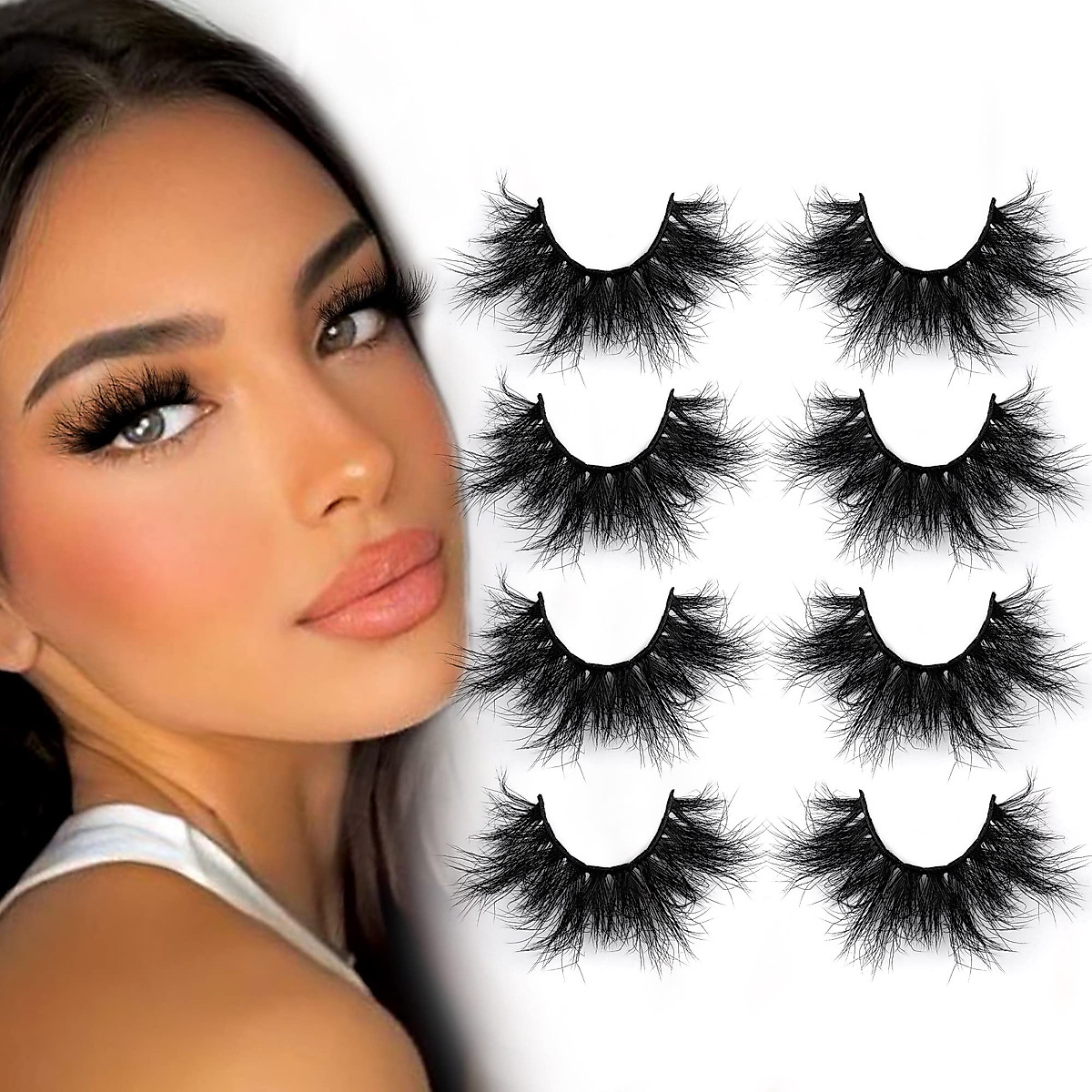 Mink Eyelashes Fluffy Dramatic False Eyelashes Thick Long Mink Lashes Wispy Strip Curly Fake Eyelashes by Calphdiar