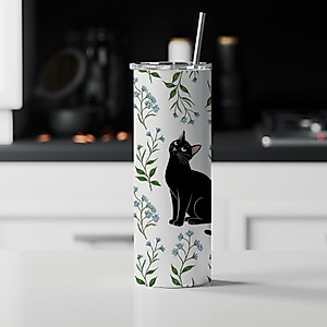 Medpol Cute black cat tumbler with lid and straw 20 oz insulated tumbler cups Cute black cat insulated travel coffee mugs for women cute sippy cups stainless insulated travel cups