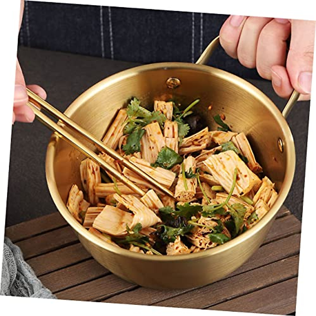 Tofficu 1pc Stainless Steel Instant Noodle Bowl Hot Pot Korean Noodle Pot Japanese Pot Noodles Pan with Lid Hot Pot Cooker Mini Cooking Utensils Kitchen Gadget Useful Soup Pot